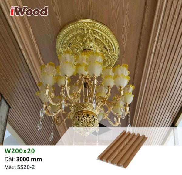 Thanh lam sóng nhựa iWood W200x20-5S20-2 ốp tường, trần - iWood.com.vn