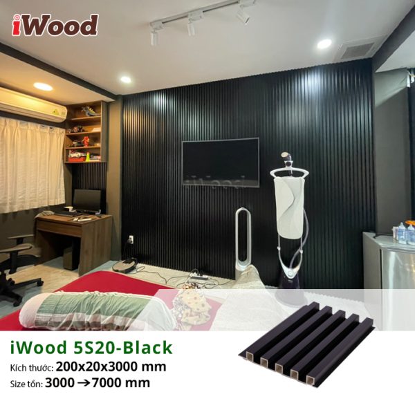 Tấm ốp sơn màu iWood 5S20-Black trang trí tường tại Bình Tân - iWood.com.vn