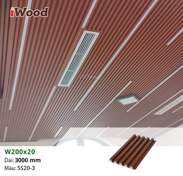 Tấm lam sóng nhựa iWood W200x20-5S20-3 ốp trần tại quận 2 - iWood.com.vn