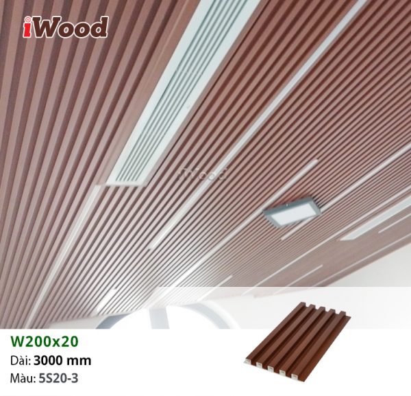 Tấm lam sóng nhựa iWood W200x20-5S20-3 ốp trần tại quận 2 - iWood.com.vn