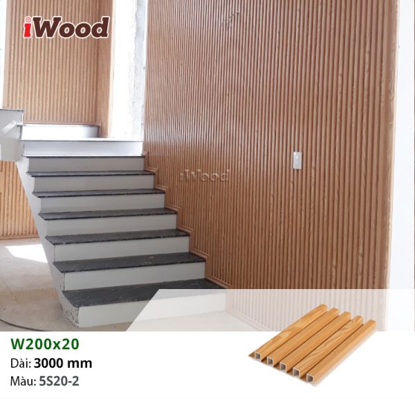 Tấm lam sóng iWood W200x20-5S20-2 ốp vách cầu thang - iWood.com.vn