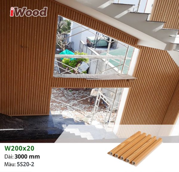 Tấm lam sóng iWood W200x20-5S20-2 ốp vách cầu thang - iWood.com.vn