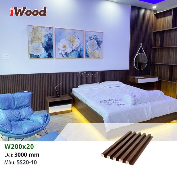 Công trình ốp tấm iWood W200x20-5S20-9, 5S20-2, 5S20-10 cho phòng ngủ - iWood.com.vn