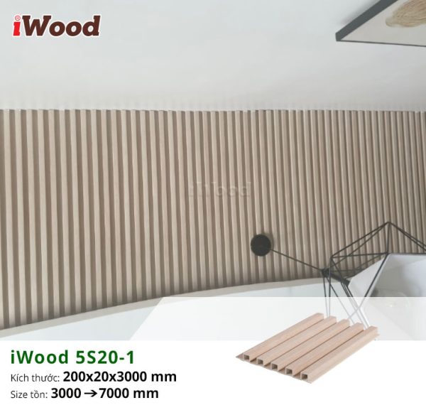 Tấm ốp iWood lam sóng 5S20-1 ốp trang trí trần tiệm cafe tại Bến Tre - iWood.com.vn