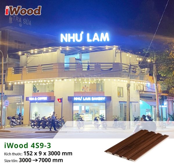 Tấm lam sóng iWood 4S9-3 ốp bảng hiệu Như Lam BAKERY tại Nha Trang - iWood.com.vn