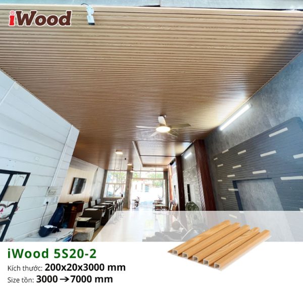 Tấm lam sóng iWood 5S20-2 ốp trần trang trí tại Đắk Lắk - iWood.com.vn