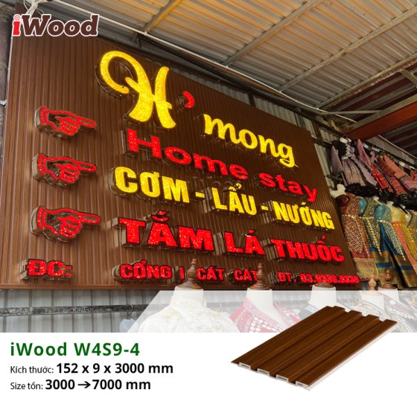 Tấm lam sóng nhựa iWood 4S9-4 ốp bảng hiệu tại Shop H'mong, Lào Cai - iWood.com.vn