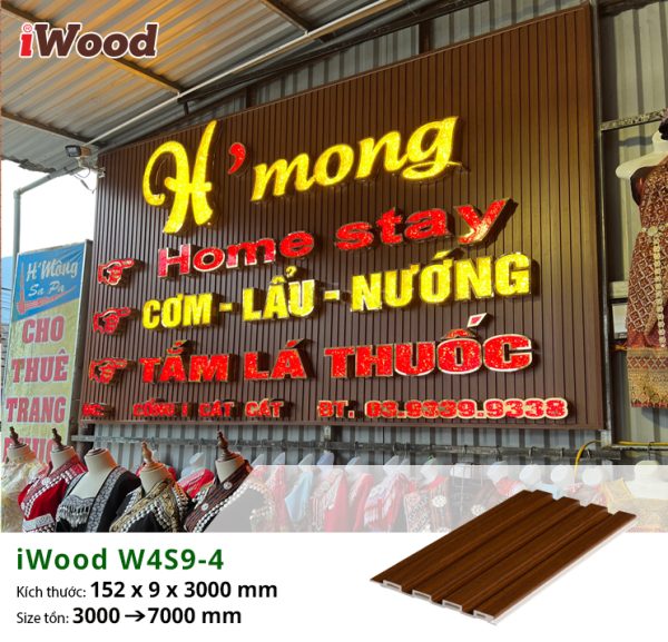 Tấm lam sóng nhựa iWood 4S9-4 ốp bảng hiệu tại Shop H'mong, Lào Cai - iWood.com.vn