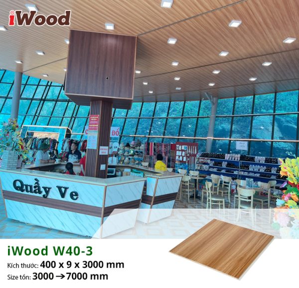 Tấm Nano phẳng iWood W40-3 ốp trần KDL Cầu Kính Rồng Mây tại Lai Châu - iWood.com.vn