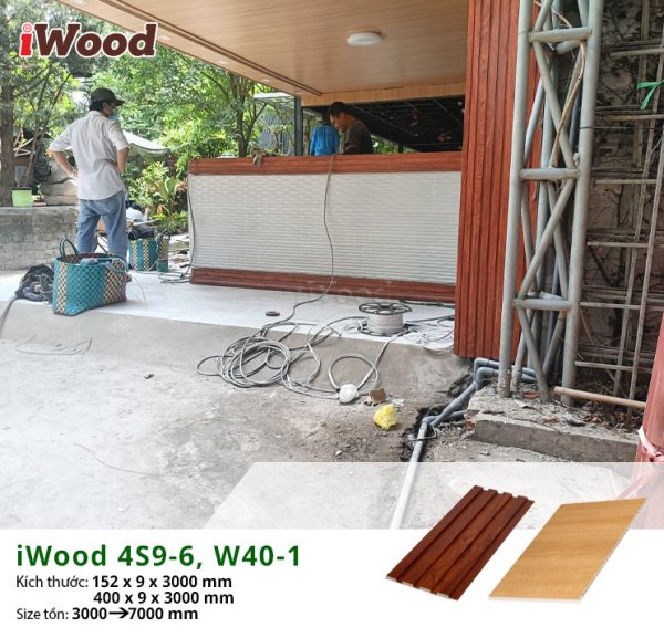 Tấm lam sóng iWood 4S9-6 và tấm phẳng Nano W40-1 ốp quán cafe tại Bến Lức - iWood.com.vn