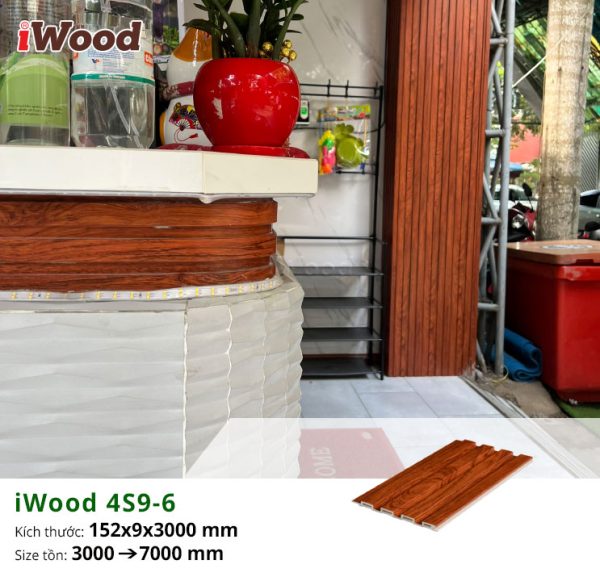 Tấm ốp lam sóng iWood 4S9-6 ốp trang trí quán cà phê Lee's Graden tại Long An - iWood.com.vn