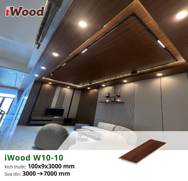 Tấm ốp phẳng iWood W10-10 được ứng dụng cho hạng mục công trình ốp trang trí trần - iWood.com.vn