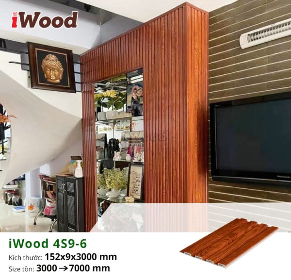 Tấm lam sóng nhựa iWood 4S9-6 ốp trang trí không gian phòng khách tại HCM - iWood.com.vn