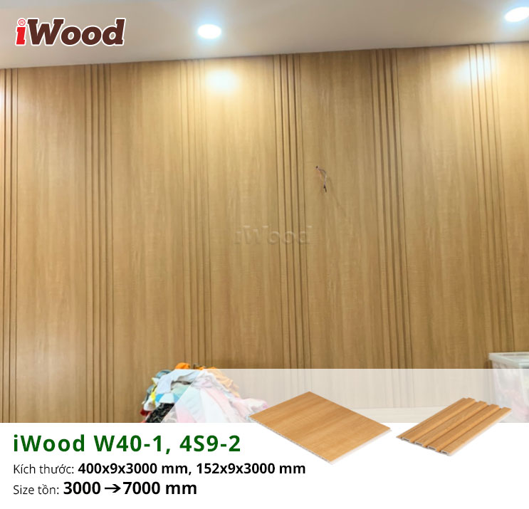 Tấm nano phẳng iWood W40-1 kết hợp tấm ốp lam sóng iWood 4S9-2 được ứng dụng cho hạng mục công ...