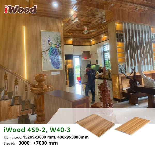 Tấm ốp lam sóng nhựa iWood 4S9-2 kết hợp tấm ốp nano phẳng W40-3 ốp tường trang trí tại Phú Yên ...